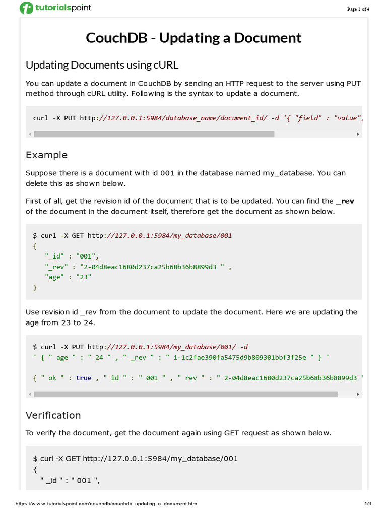 CouchDB - Updating A Document | PDF | Computing | Internet Protocols