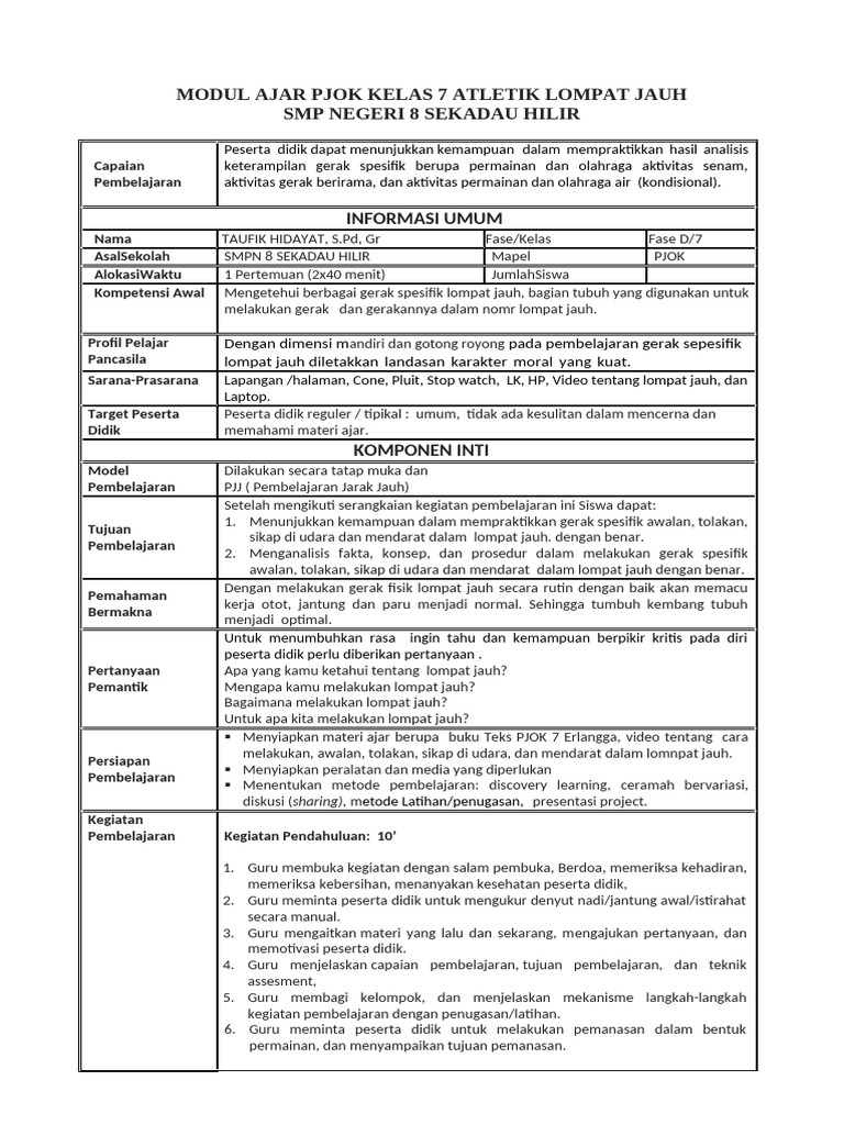 MODUL AJAR Lompat Jauh | PDF