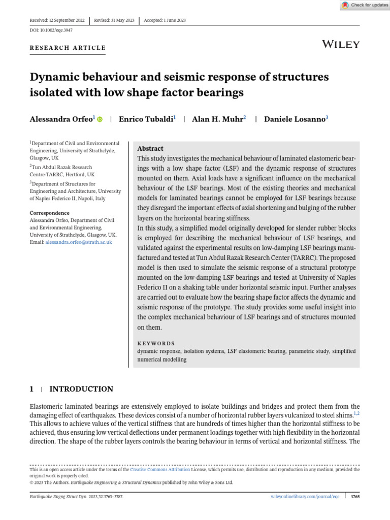 Dynamic Behaviour and Seismic Response of Structures Isolated With Low ...