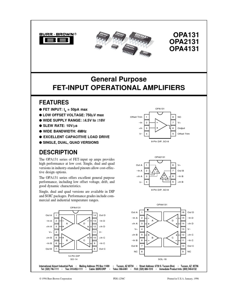 OPA131 OPA2131 OPA4131: Features | PDF | Operational Amplifier | Amplifier
