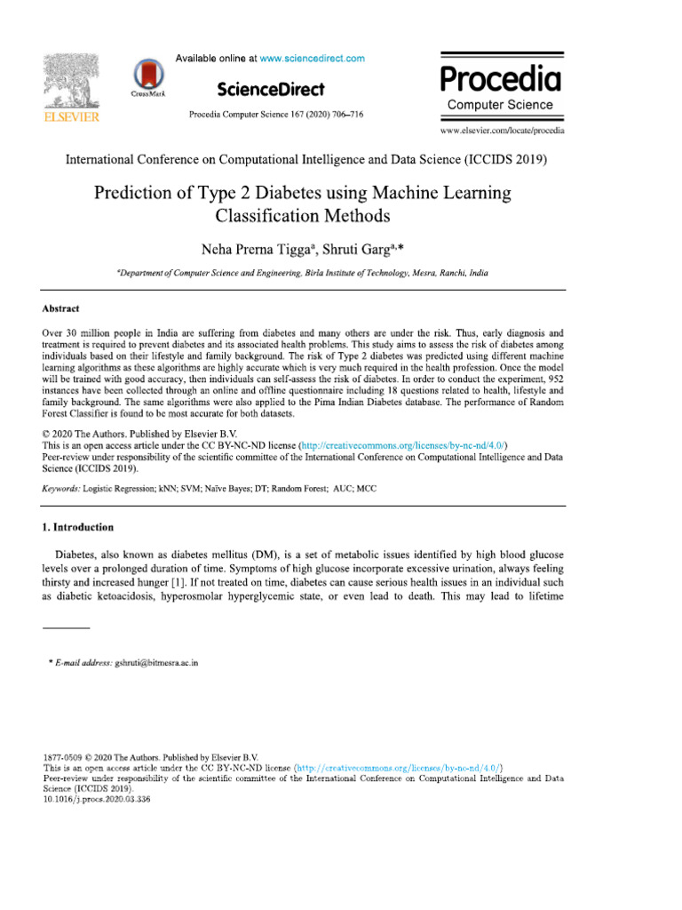 Prediction of Type 2 Diabetes Using Machine Learning Classification ...