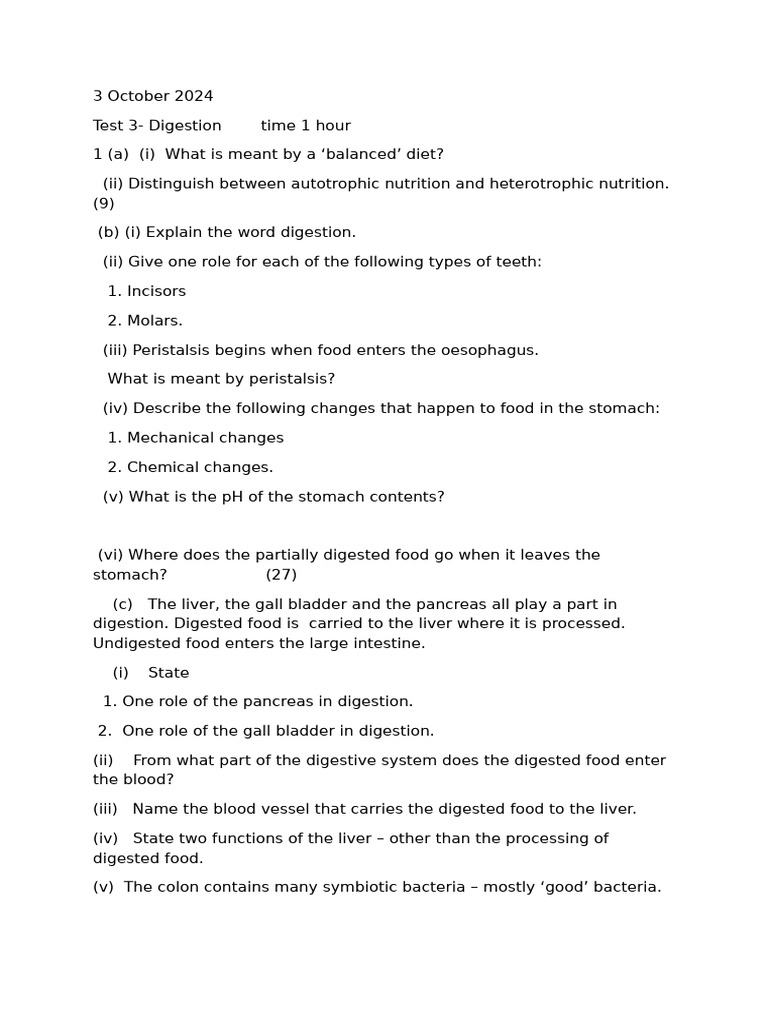 Test 3 - Digestion | PDF | Wellness