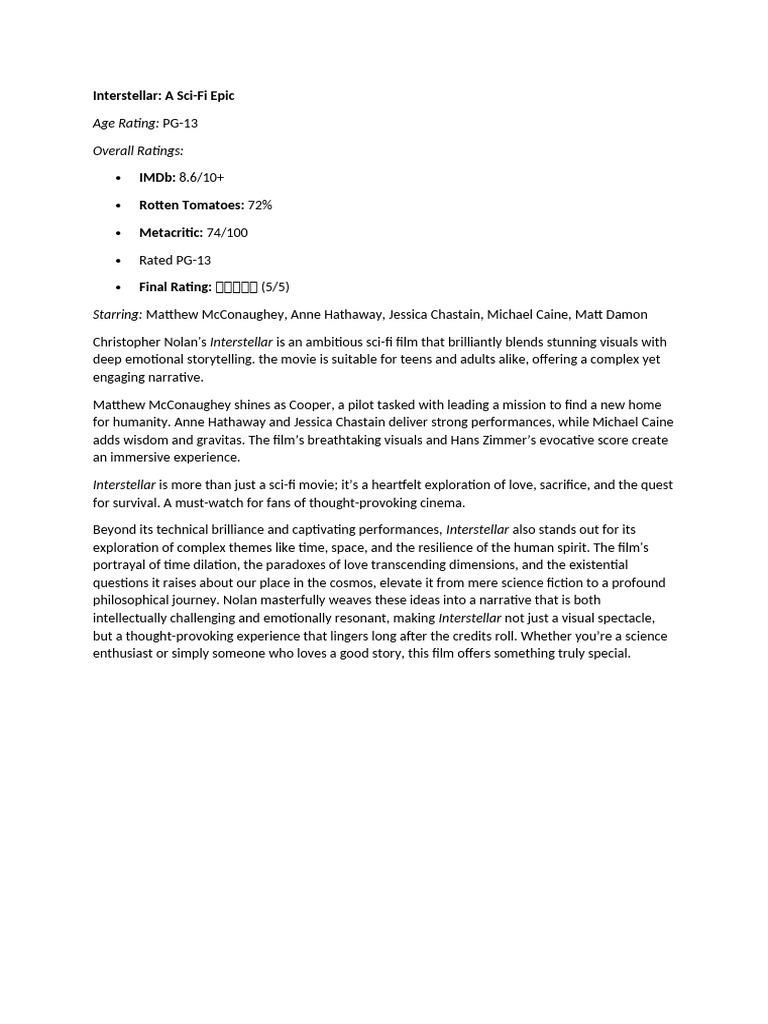 Interstellar Review | PDF | Philosophy | General Fiction