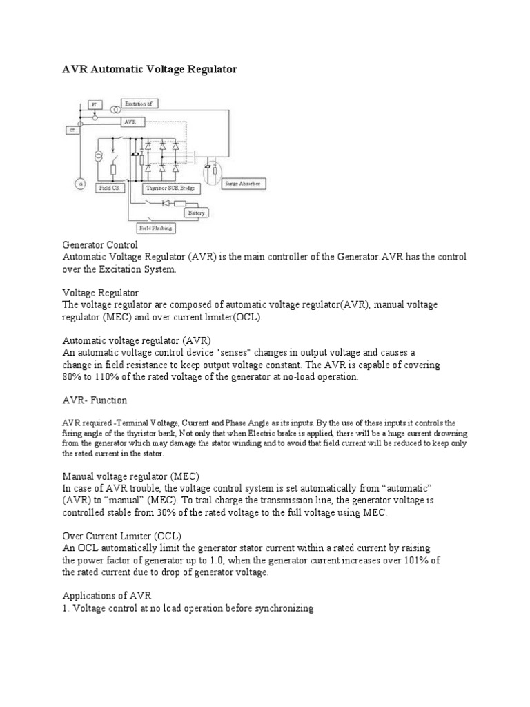AVR Automatic Voltage Regulator | PDF | Electric Generator | Mechanical ...
