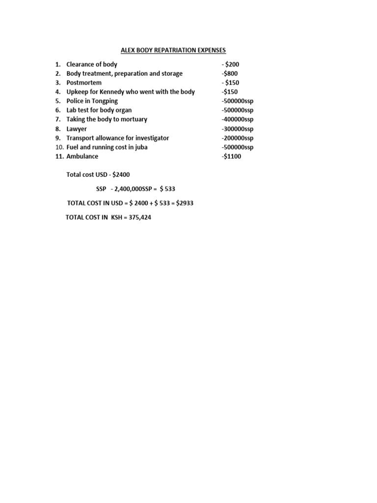 Alex Body Repatriation Expenses | PDF | Social Science | Science ...