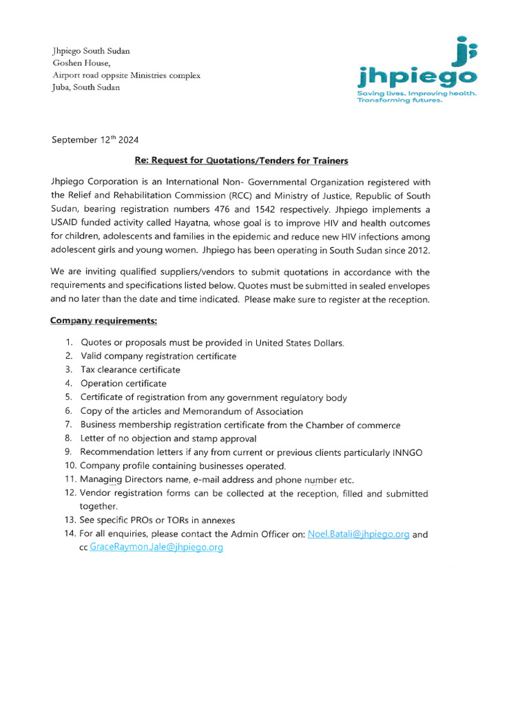 Tender Letter and PRFs - Reposting | PDF