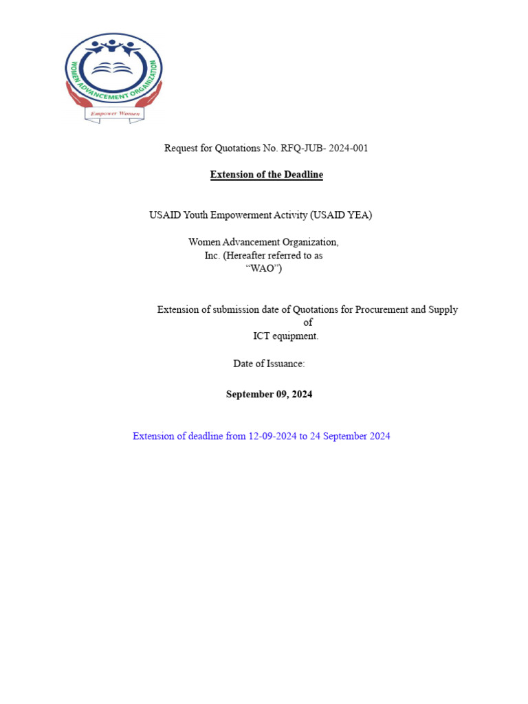 RFQ Tender Extension-WAO | PDF | Finance & Money Management
