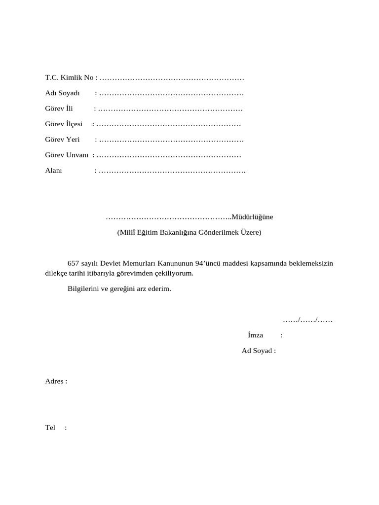 Istifa Dilekçesi Örneği - Beklemeden 2 | PDF