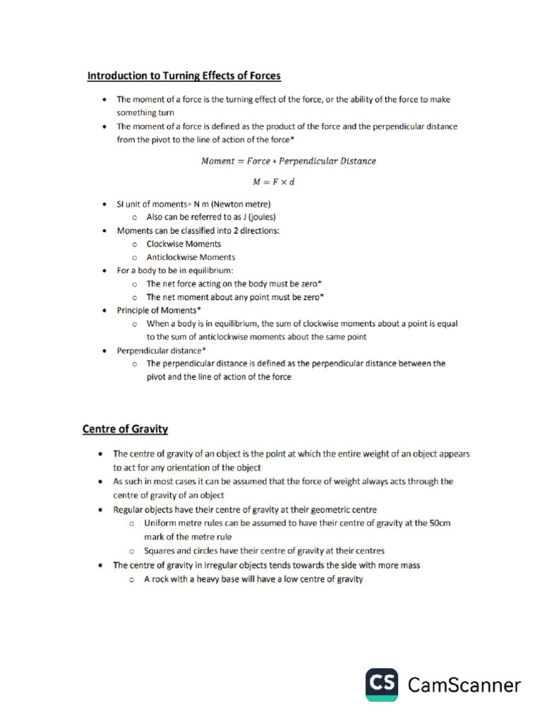 Turning Effects of Forces Notes | PDF