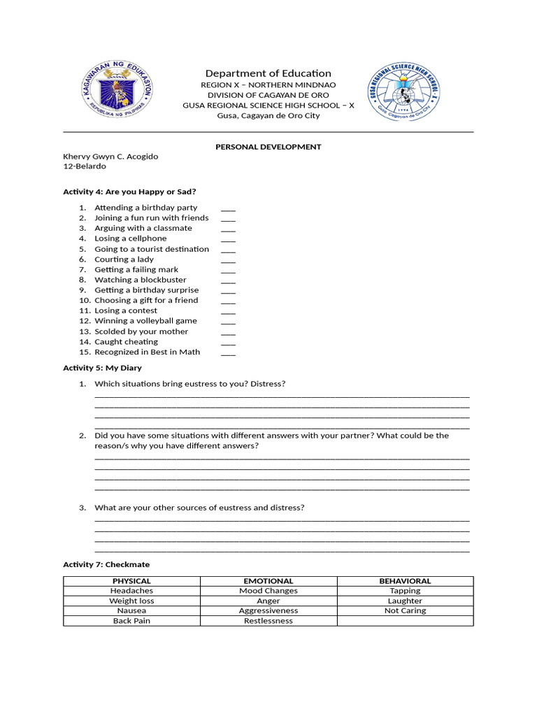 Perdev Reflection 2 | PDF | Stress (Biology) | Psychological Concepts