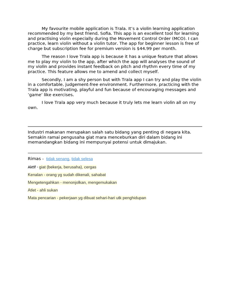 My Favourite Mobile Application Is Trala | PDF | Language Arts & Discipline