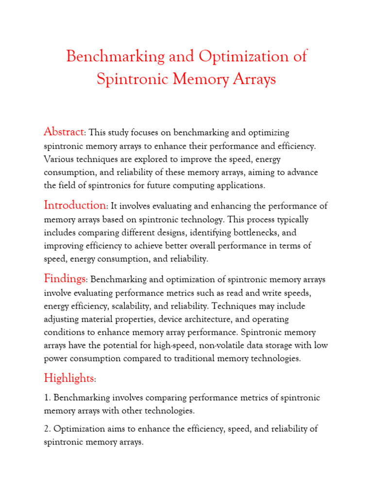 Benchmarking and Optimization of Spintronic Memory Arrays | PDF ...