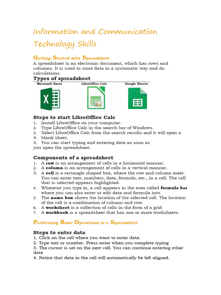 ICT Skills | PDF | Spreadsheet | Worksheet