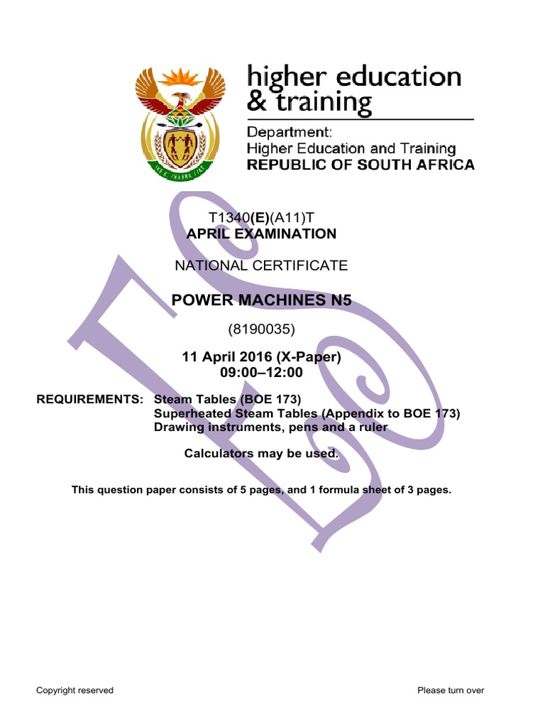 N5 Power Machines April 2016 | PDF | Boiler | Turbine