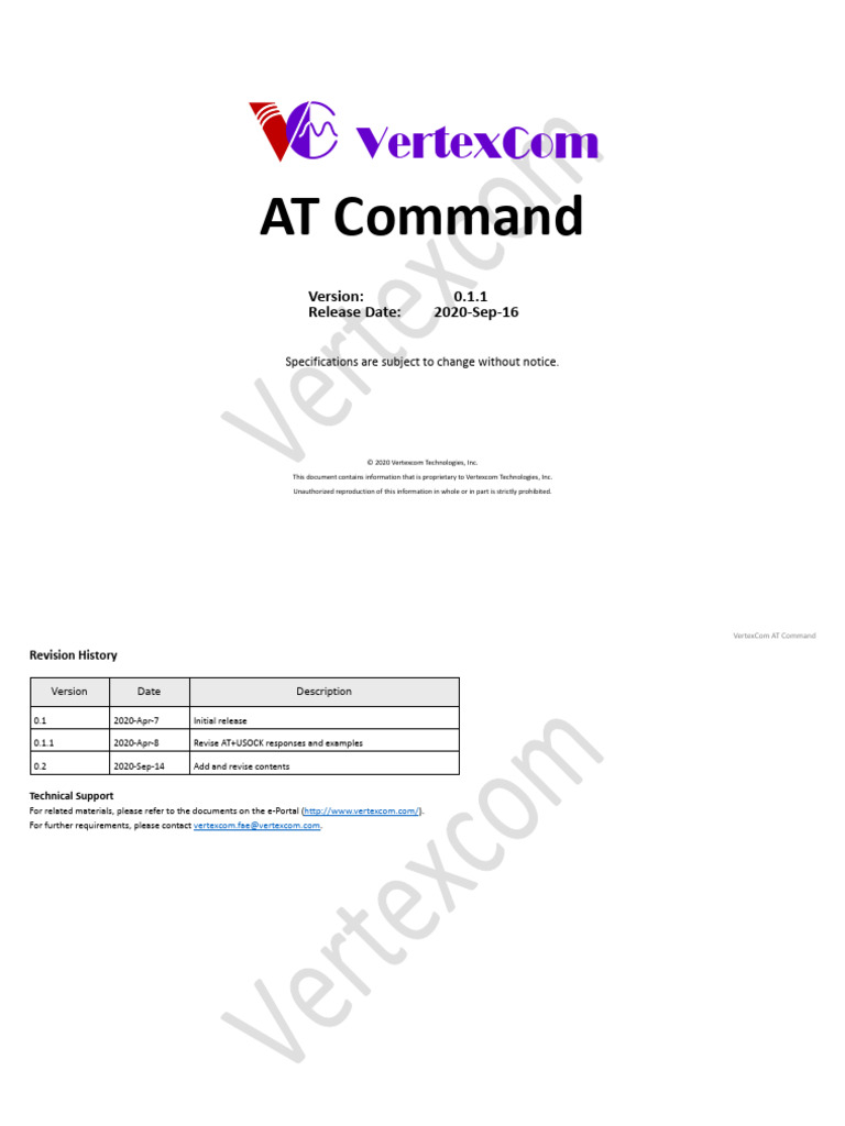 VertexCom AT Command Guide | PDF | Communications Protocols | Internet ...