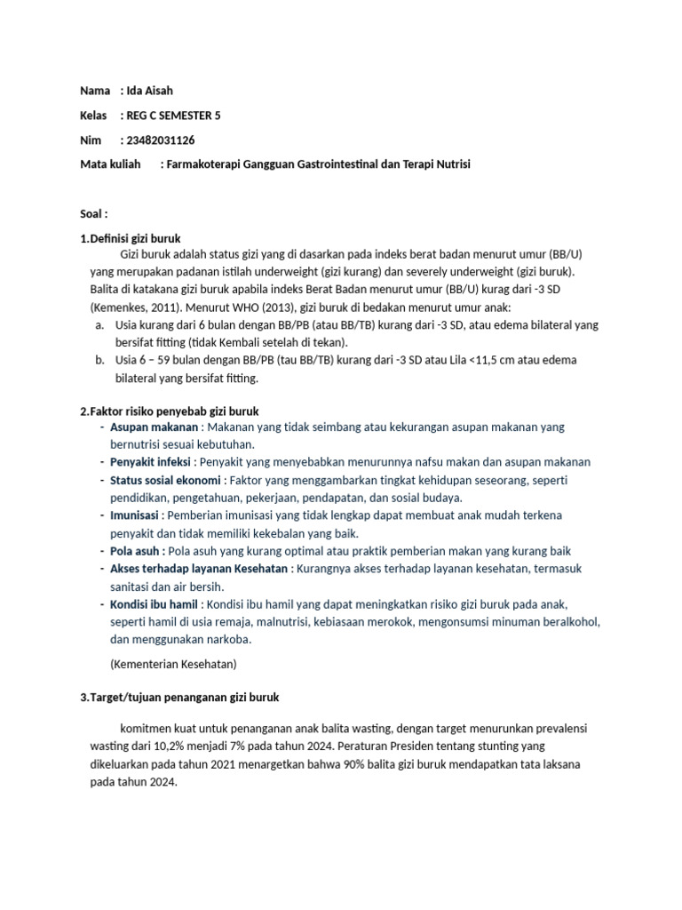 Tugas-Tatalaksana-Gizi Buruk Ida Aisah | PDF | Kesehatan Holistik
