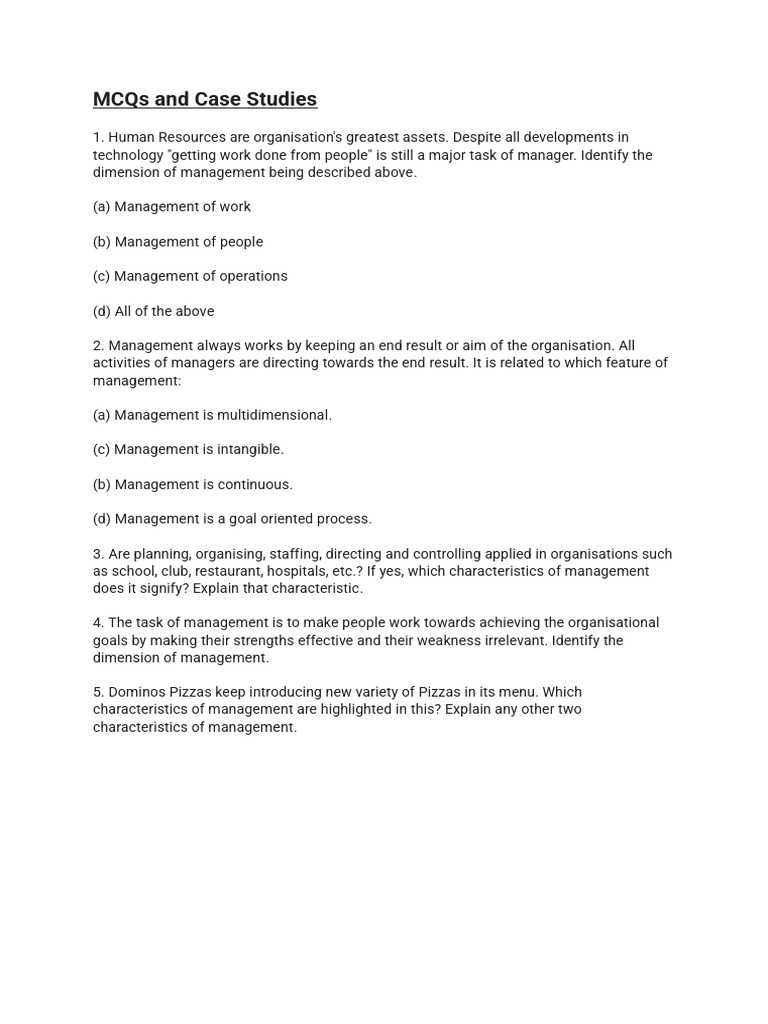 MCQs and Case Studies | PDF