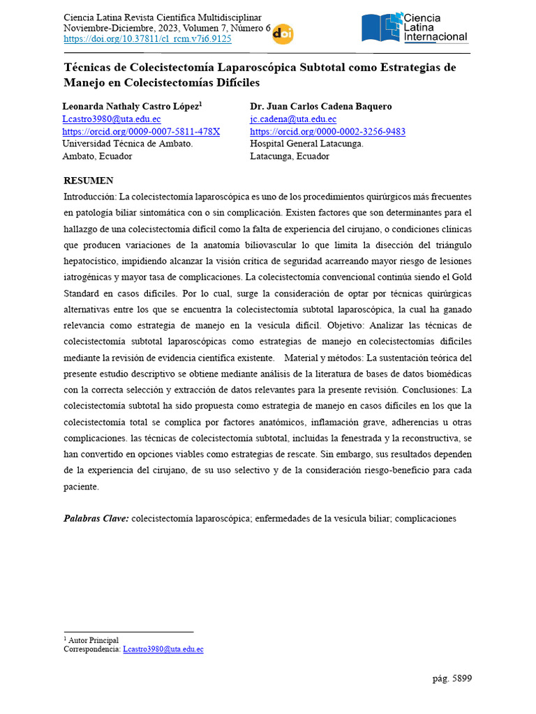 Colecistectomia Laparoscopica Subtotal | PDF | Abdomen | Hígado