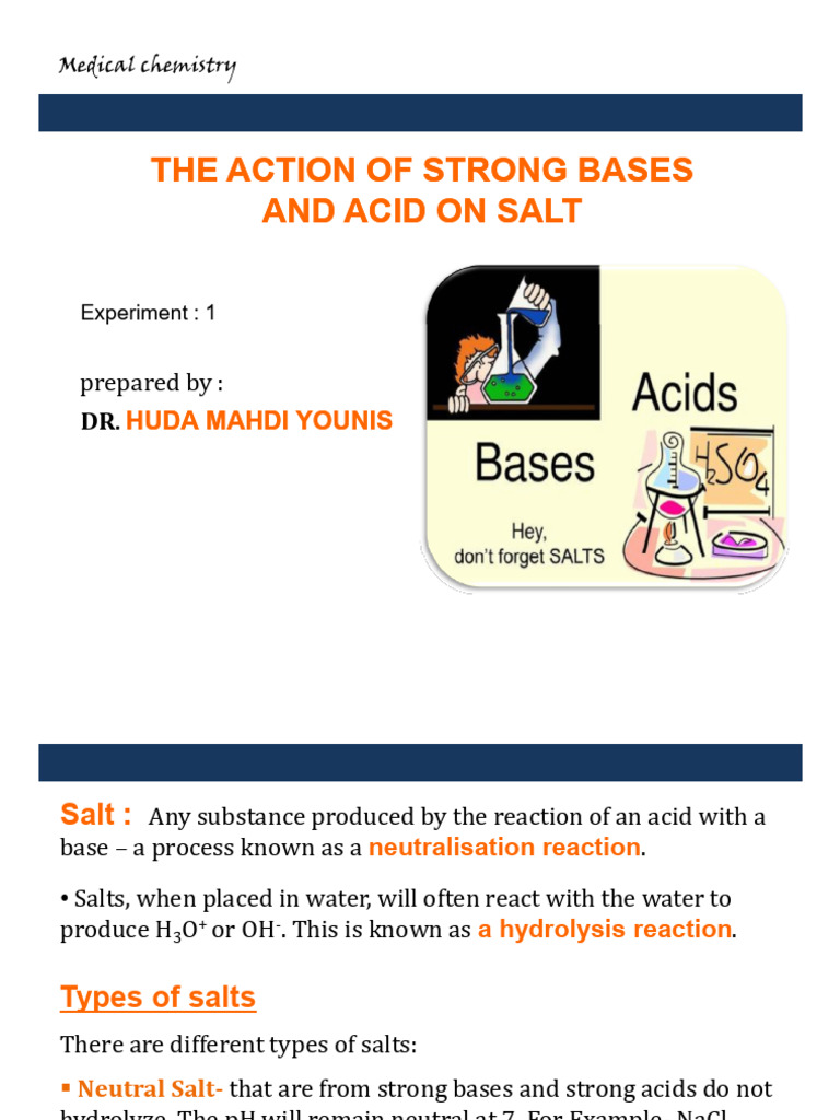 The Action of Strong Bases and Acid On Salt | PDF | Acid | Hydrolysis