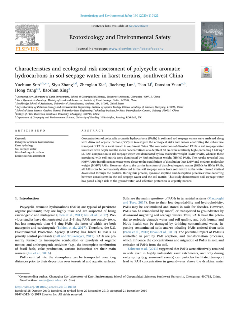 Sun 2020 | PDF | Polycyclic Aromatic Hydrocarbon | Gas Chromatography–Mass Spectrometry