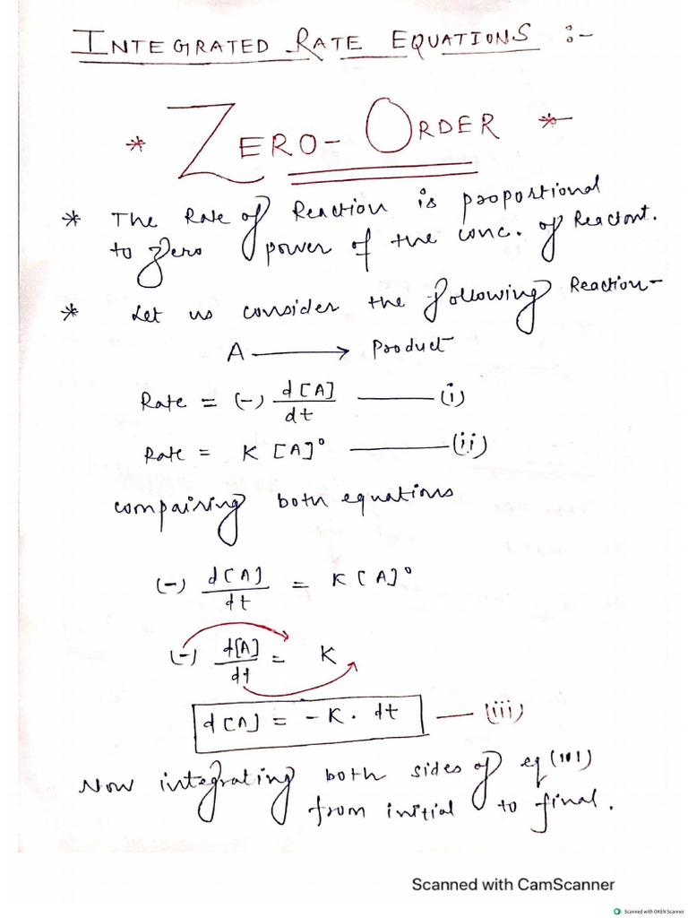 Zero and First Order Reactions | PDF