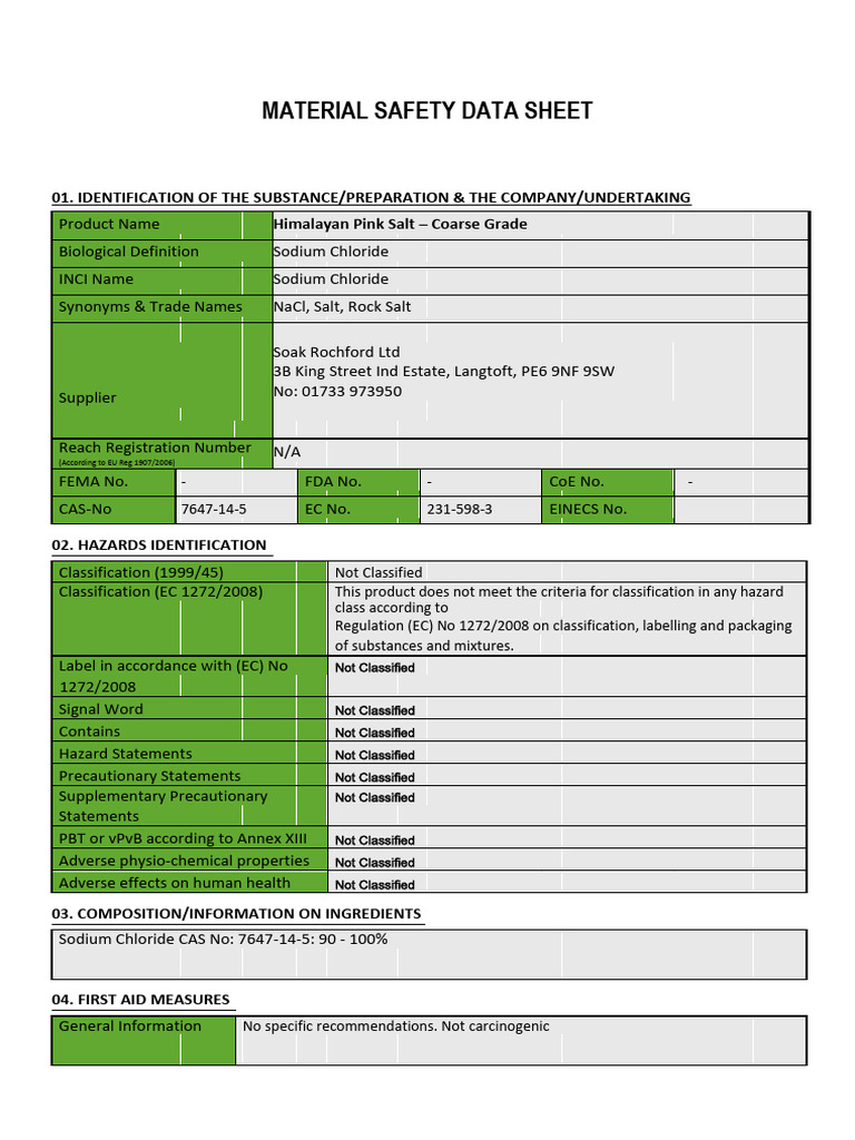 MSDS Pink Salt | PDF | Personal Protective Equipment | Firefighting