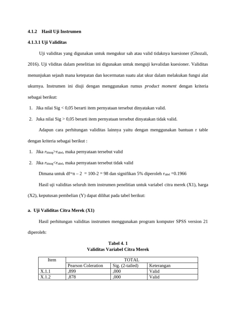 Hasil Uji Validitas dan Reliabilitas Instrumen | PDF