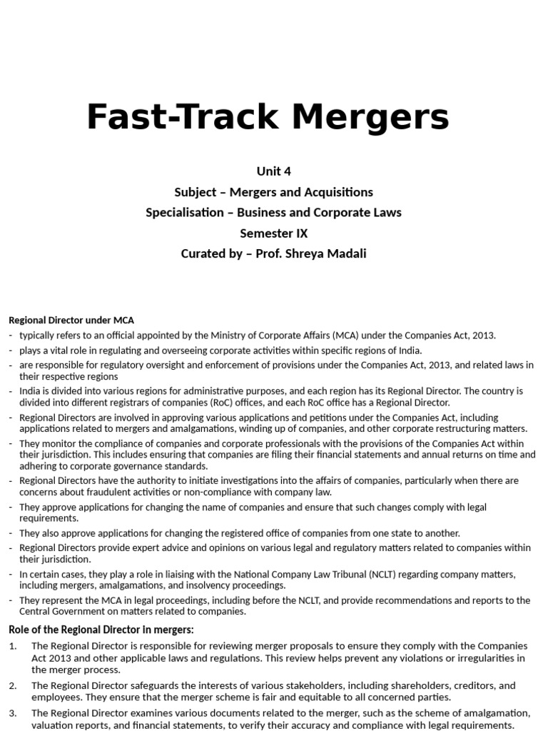Unit 4 - Fast Track Mergers | PDF | Mergers And Acquisitions ...