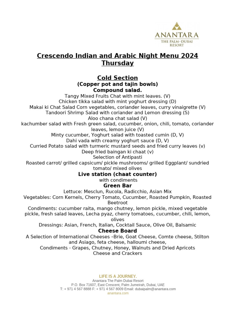 Indain & Arabic Night Menu (Thurs Day) 2024 | PDF | Salad | Indian Cuisine