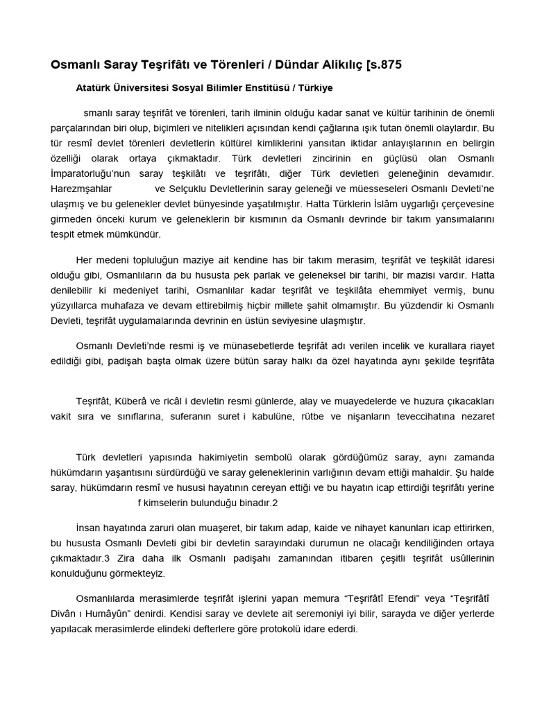 Tar-3 Osmanlı Sosyal Tarihi - 14. Hafta Osmanlı Saray Teşrifatı Ve Törenleri | PDF