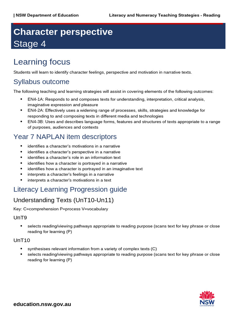 s4 Reading Character Perspective | PDF | Narrative | Narration