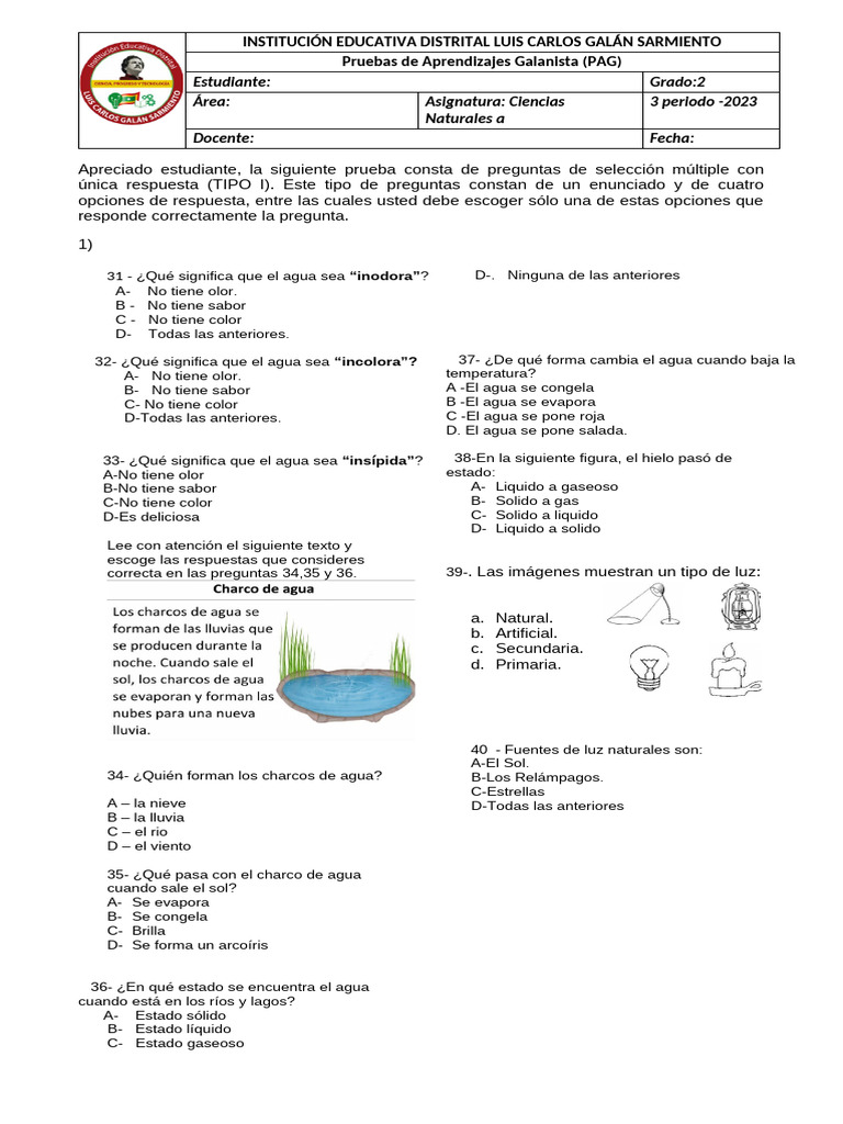 PAG Naturales SEGUNDO 3 PERIODO | PDF | Agua | Fases de la materia
