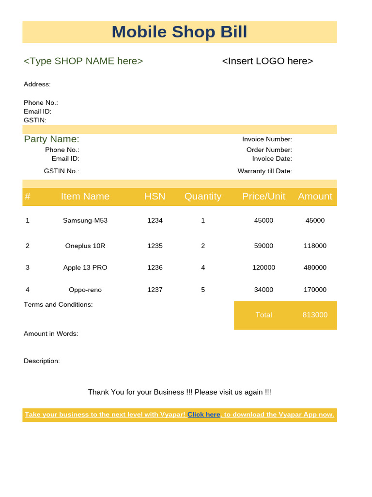 Mobile Shop Bill Format 02 | PDF