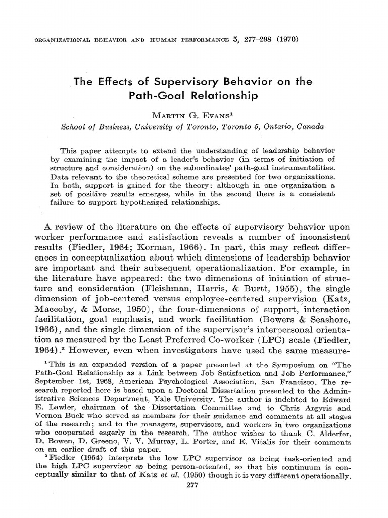 The Effects of Supervisory Behavior On The - 1970 - Organizational Behavior and | PDF | Job ...