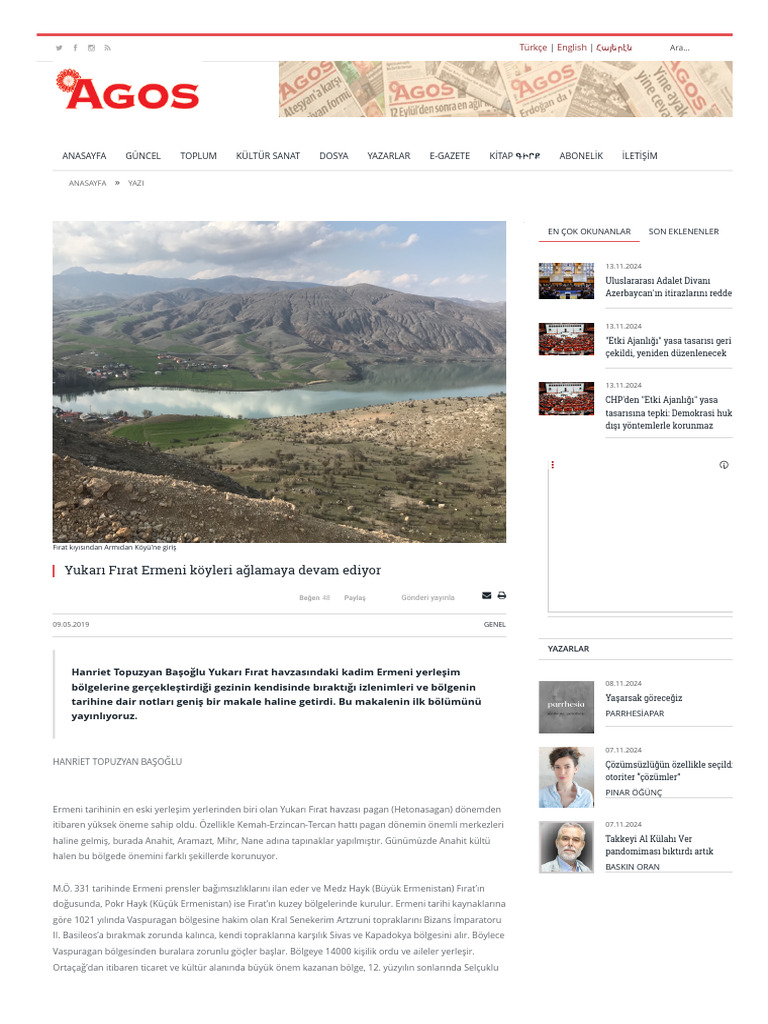 Yukarı Fırat Ermeni Köyleri Ağlamaya Devam Ediyor - Agos | PDF