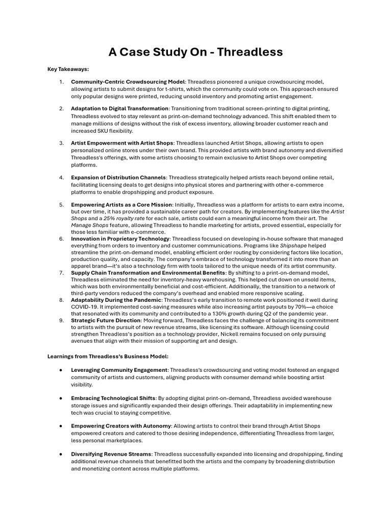 A Case Study On Threadless | PDF | Brand | Online Shopping