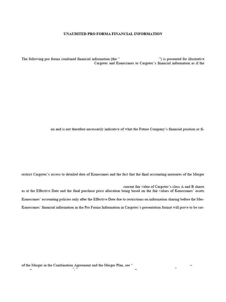 Cargotec-Konecranes Merger Pro Forma Info | PDF | Equity (Finance ...