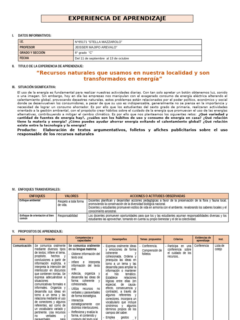 6° Grado - Experiencia de Aprendizaje N°6 | PDF | Exponenciación | Decimal