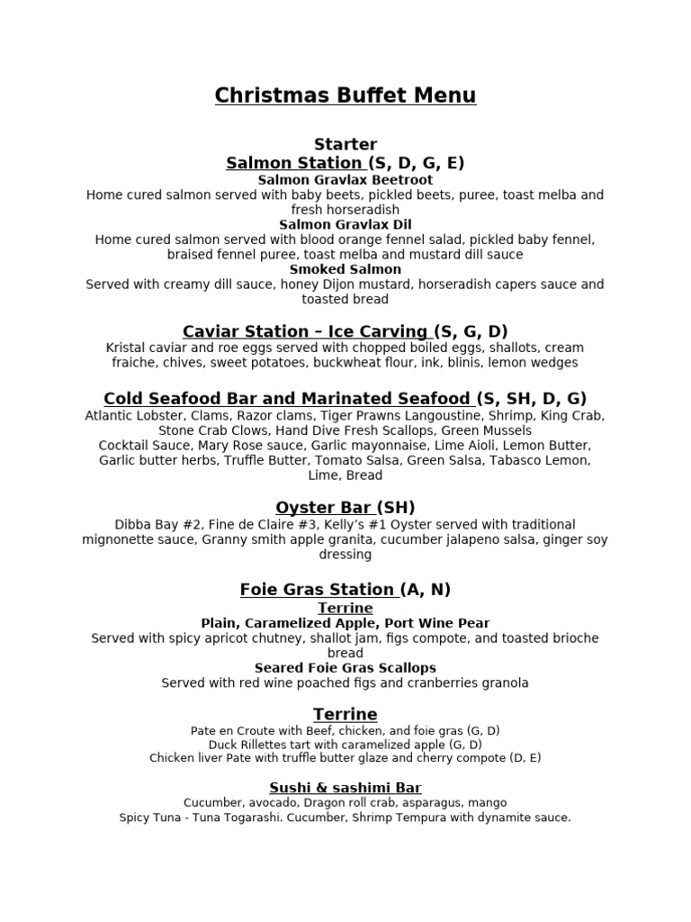 Christmas Buffet Menu 2023 | PDF | Sauce | Salad