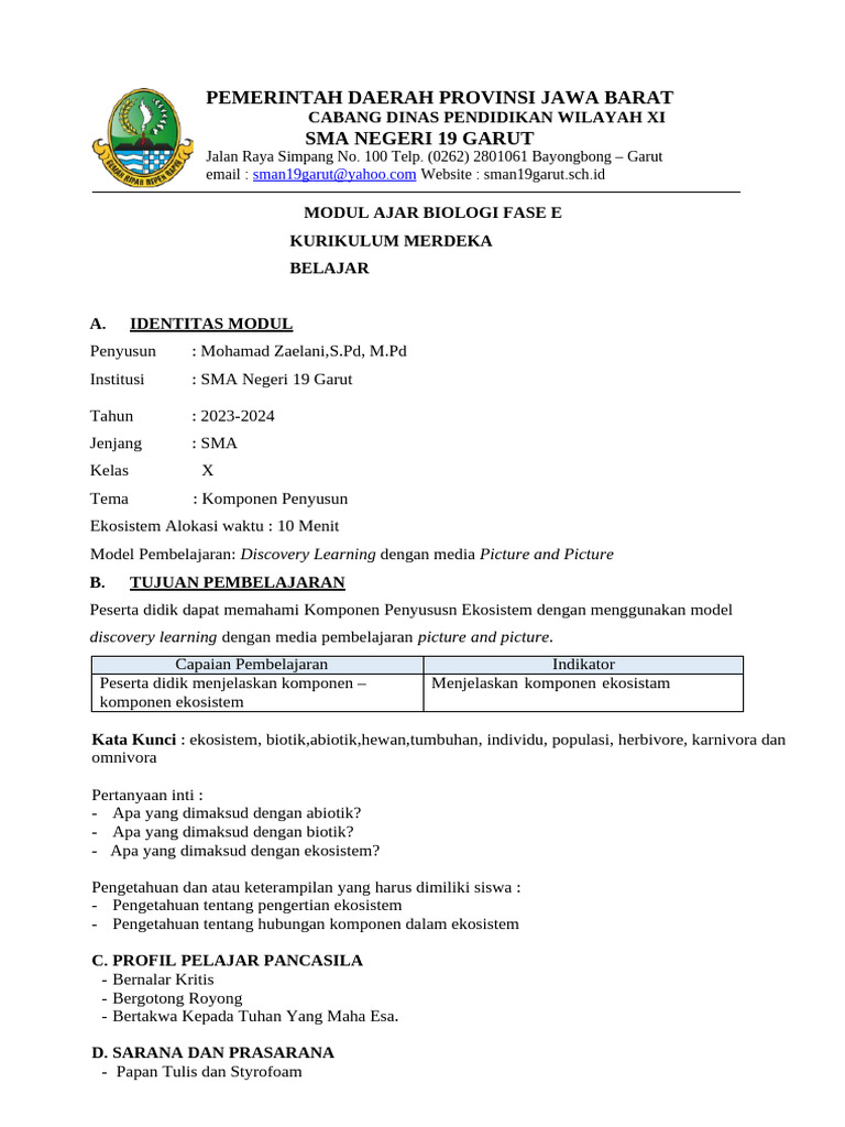 Modul Ajar Biologi Ekosistem SMA | PDF