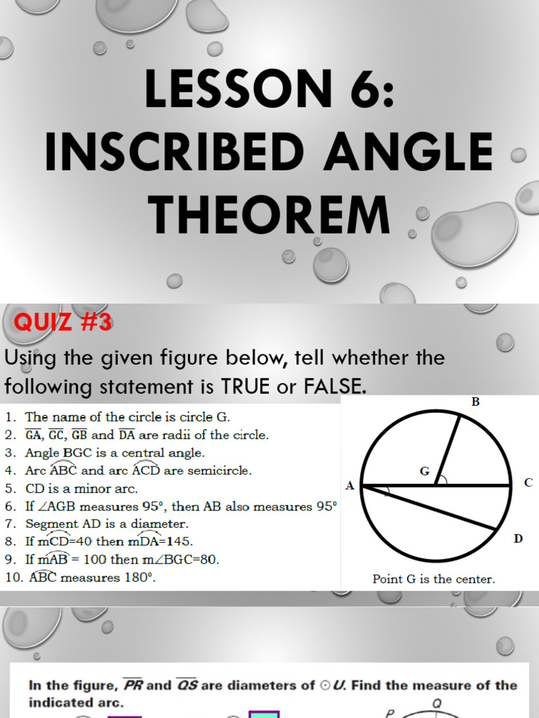 Math 10 - Quarter 2 - Lesson 6 Inscribed Angle Theorem | PDF
