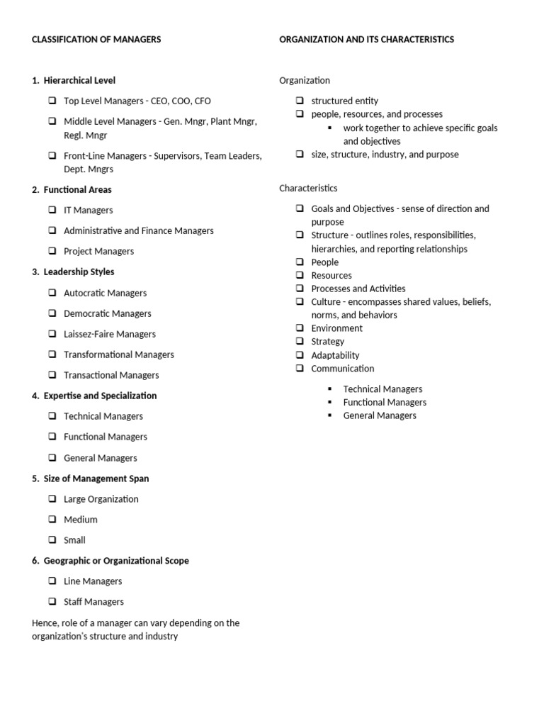 Classification of Managers | PDF | Hierarchy | Leadership