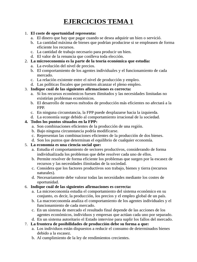 Ejercicios Tema 1 | PDF | Microeconomía | Ciencias económicas