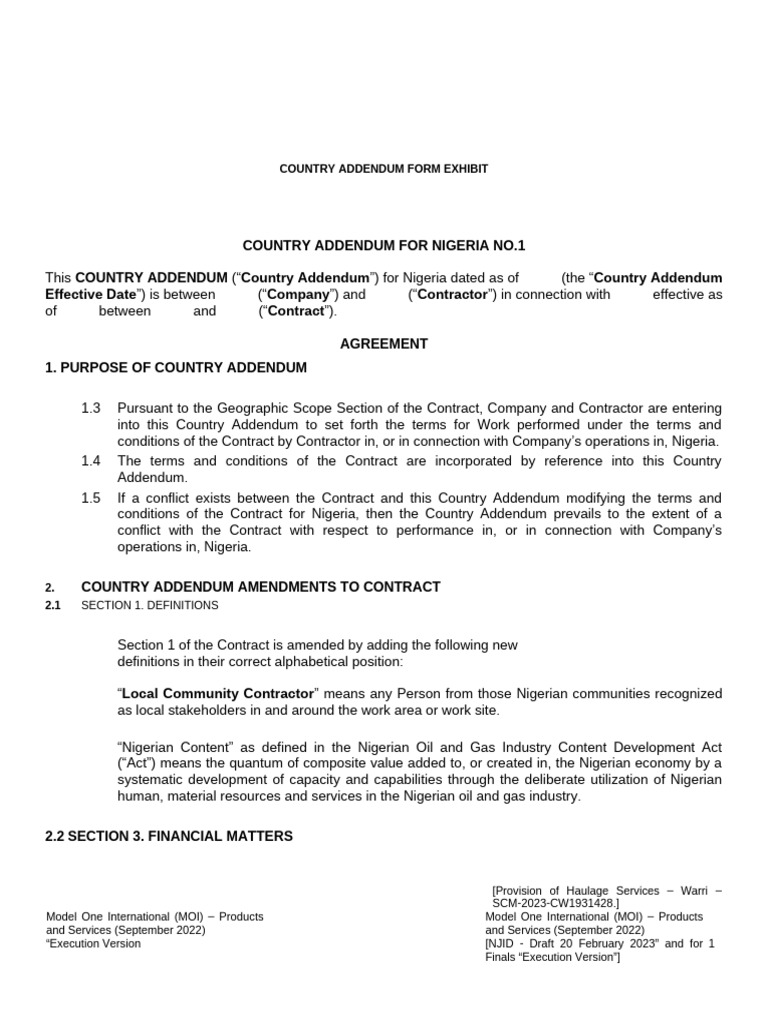 Country Addendum Form Exhibit | PDF | Arbitration | Civil Law (Legal ...