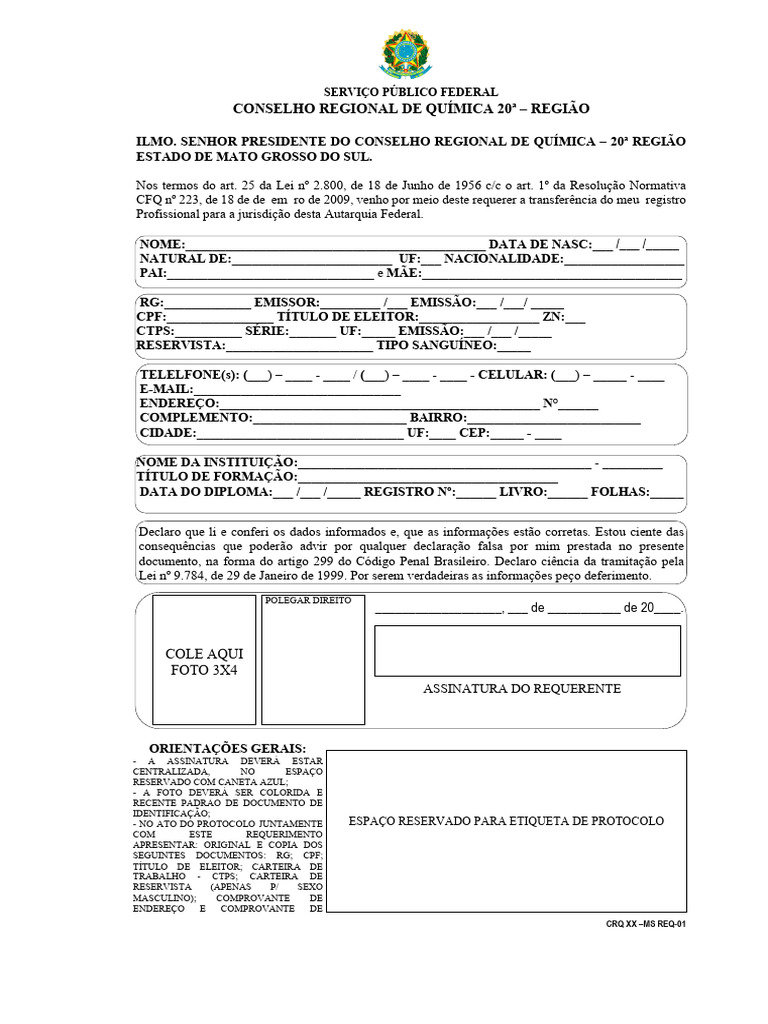 Modelo de Requerimento de Transferencia de Registro Profissional | PDF