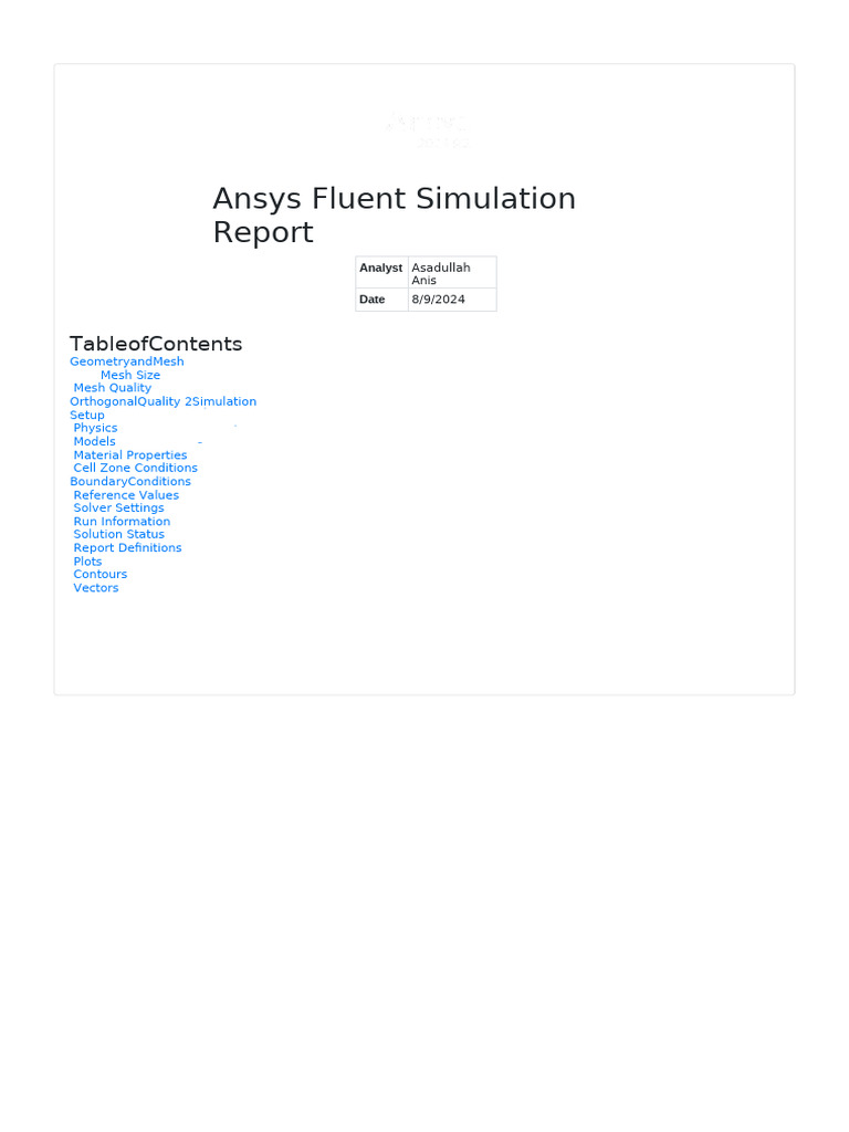 Ansys - Fluent - Simulation - Report On Water Tank | PDF | Viscosity | Density