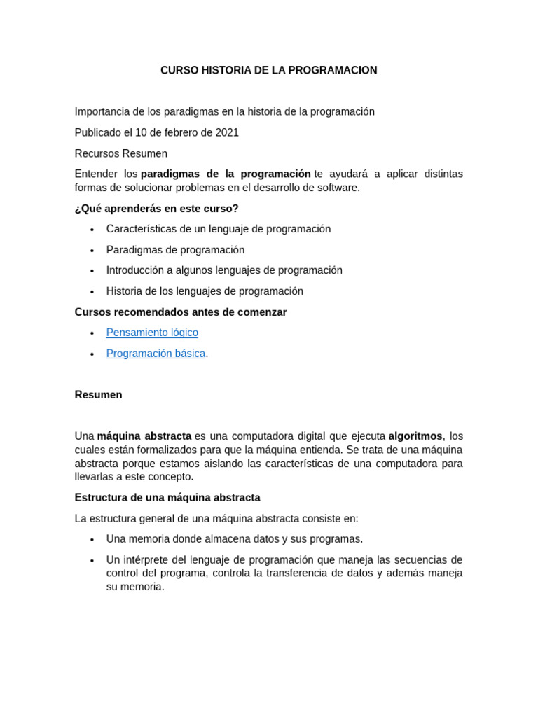 Curso Historia de La Programacion | PDF | Objeto (informática) | Lenguaje de programación
