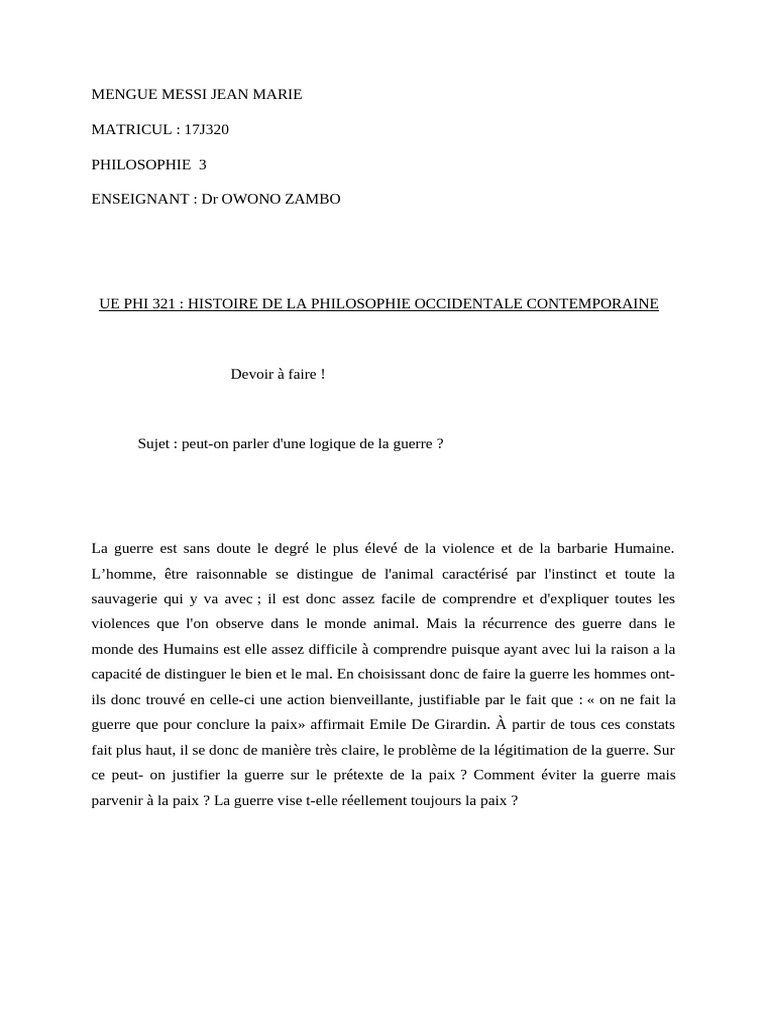 Logique de la guerre et paix humaine | PDF | Paix