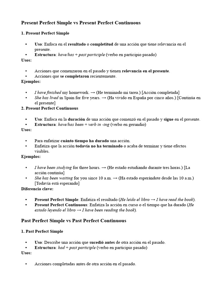 Guía de Tiempos Perfectos en Inglés | PDF | Lingüística | Morfología ...