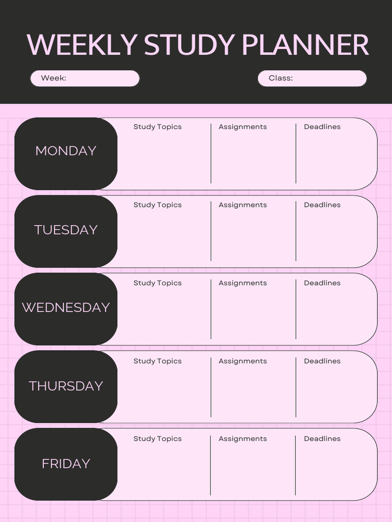 Weekly Study Planner Template | PDF | Language Arts & Discipline